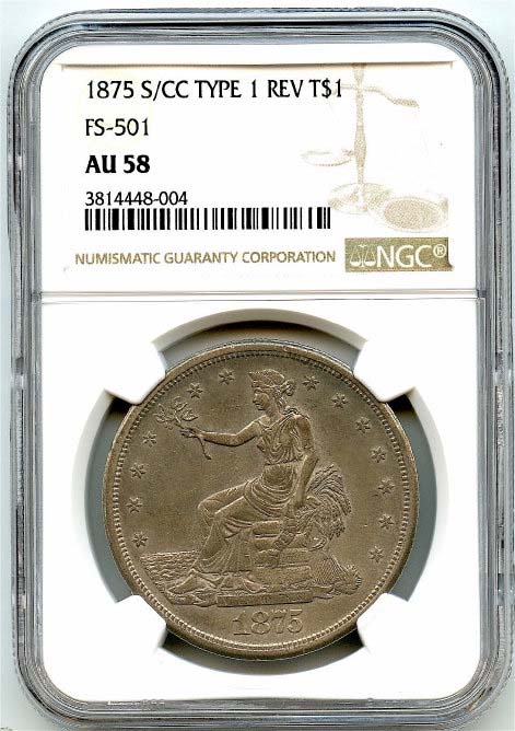 Collectors Corner - 1875-S/CC T$1 AU58 NGC - #66234002